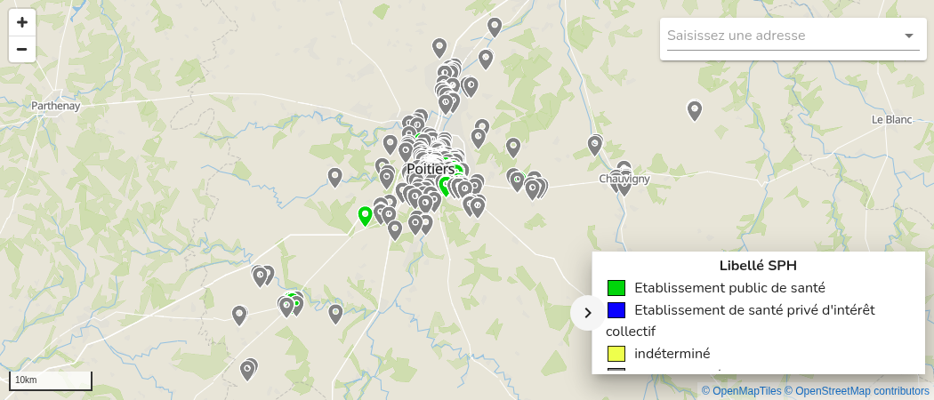 Carte des établissements du domaine sanitaire et social